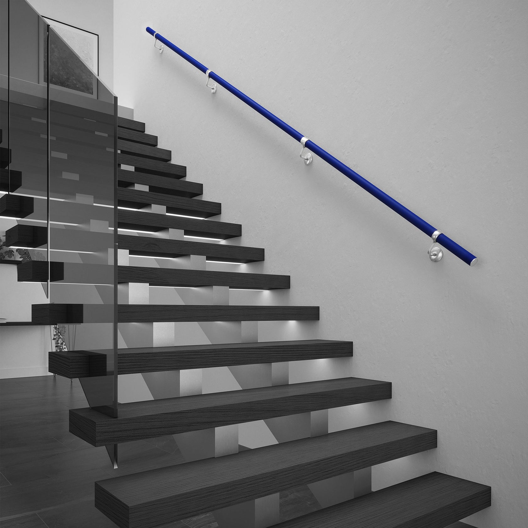 Indoor Handrail Kit - Navy Blue Rail and Satin Brass / 3.6mtr - Rothley
