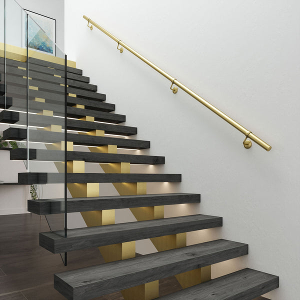 Indoor Handrail Kit - Navy Blue Rail and Satin Brass / 3.6mtr - Rothley