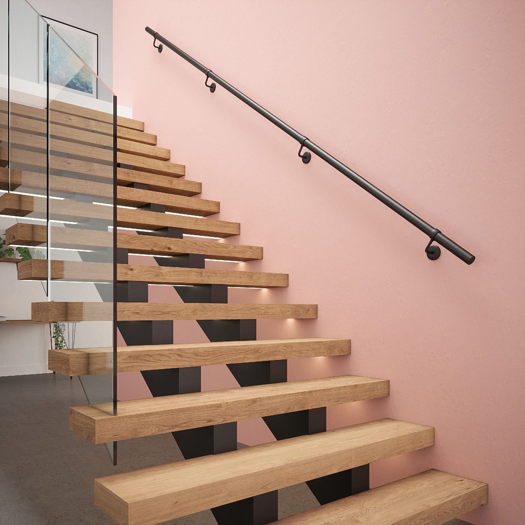 Indoor Handrail Kit - Navy Blue Rail and Satin Brass / 3.6mtr - Rothley