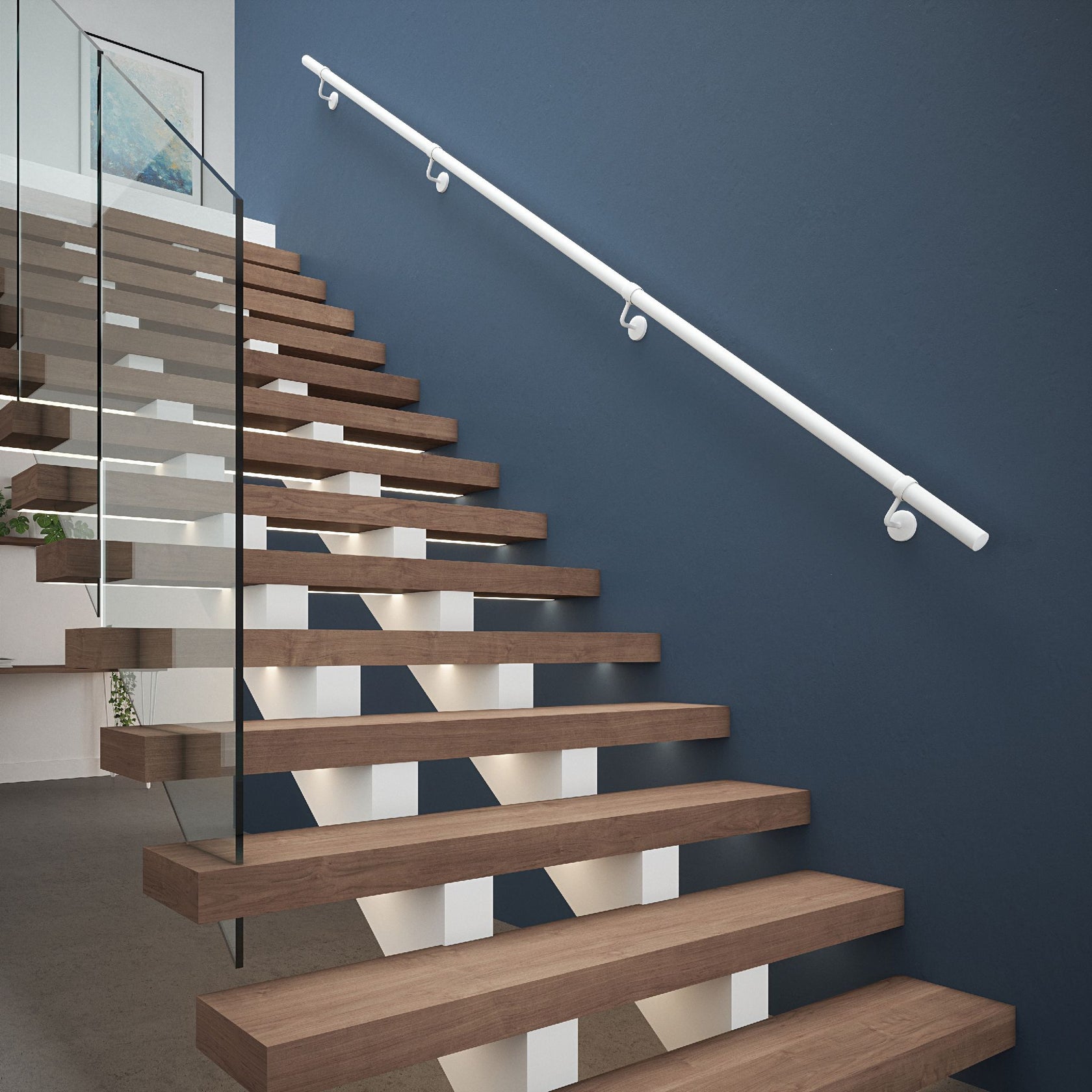 Indoor Handrail Kit - Navy Blue Rail and Satin Brass / 3.6mtr - Rothley