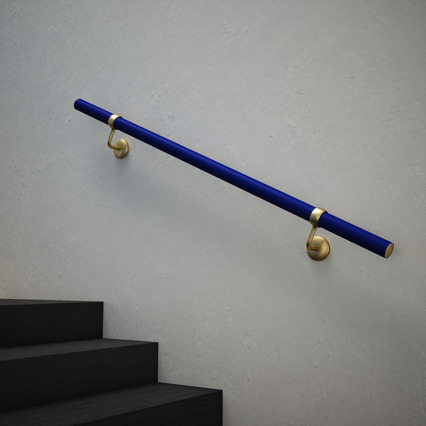 Indoor Handrail Kit - Navy Blue Rail and Satin Brass / 3.6mtr - Rothley