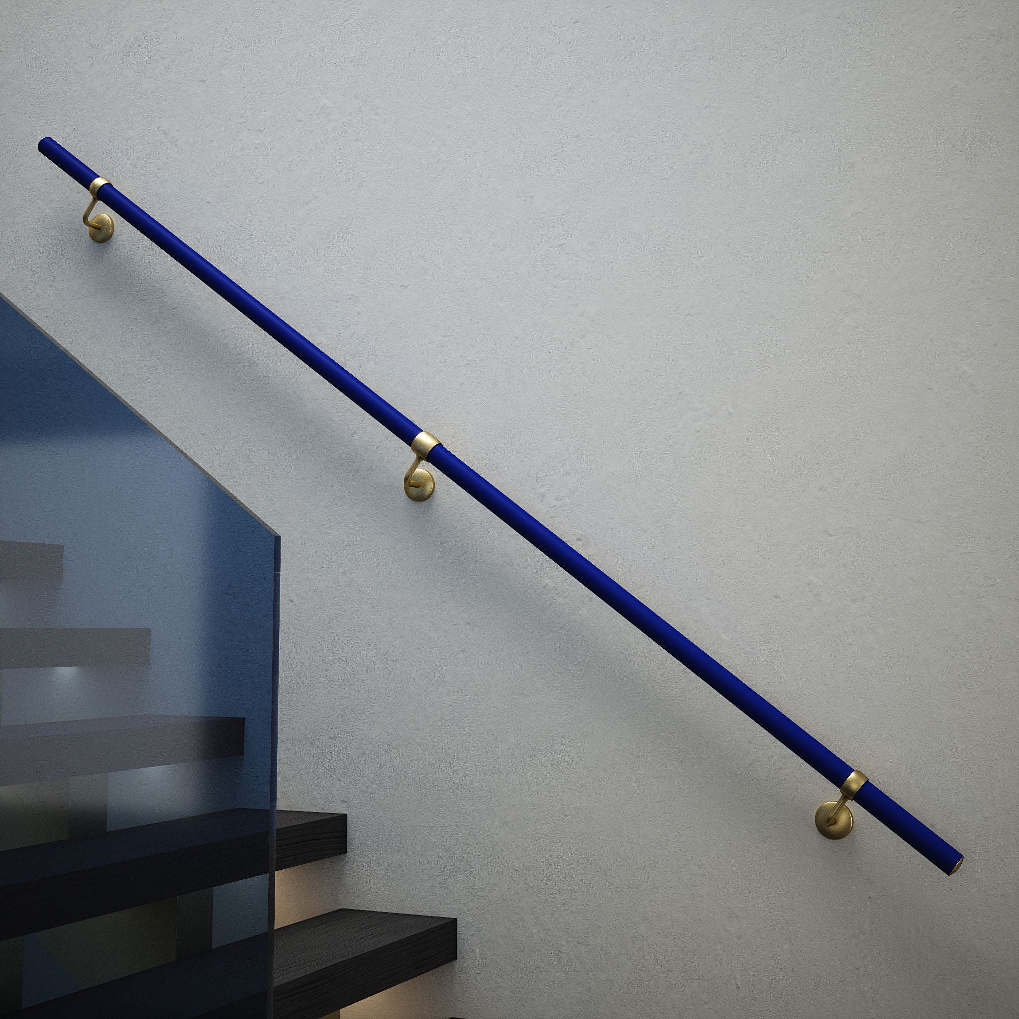 Indoor Handrail Kit - Navy Blue Rail and Satin Brass / 3.6mtr - Rothley